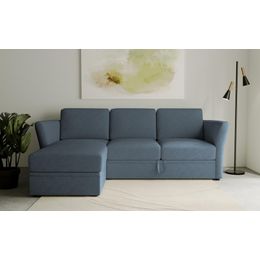Ecksofa Home Affaire "Lavars, L-Form, Schlafsofa", blau, B:242cm H:90cm T:155cm, 53% strukturiertes Polyester, 47% Polyester, Sofas, Ecksofa, mit Bettfunktion und Stauraum, in zwei verschiedenen Bezugsqualit&auml;ten