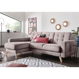 Ecksofa exxpo - SOFA FASHION "Nappa, kompakt und komfortabel, bequem, zeitloses Design, L-Form", grau (taupe), B:222cm H:87cm T:156cm, Samtvelours (100% Polyester);Webvelours (100% Polyester), Sofas, Ecksofa, tolle Detailverarbeitung, inkl. Bettfunktion und Bettkasten