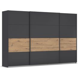 Schwebetürenschrank Rauch "Schwebetürenschrank Kleiderschrank Schrank Garderobe CORTONA" Schränke Gr. B/H/T: 315 cm x 210 cm x 62 cm, 3 St., grau (graumetallic, eiche artisan) inkl. Inneneinteilung, 2 Stoffboxen und zusätzlichen Einlegeböden