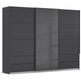 Schwebetürenschrank Rauch "Kleiderschrank Schrank Garderobe ELARA Glastür/Grauspiegel" Schränke Gr. B/H/T: 271 cm x 210 cm x 62 cm, 3 St., grau (graumetallic, glas basalt) praktische Schubladen optional farblich abgesetzt MADE IN GERMANY