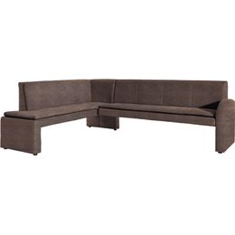 Eckbank exxpo - SOFA FASHION "Cortado, elegant und modern mit hohem Sitzkomfort" Sitzbänke Gr. B/H/T: 197 cm x 89 cm x 264 cm, Luxus-Microfaser, langer Schenkel (Armlehne) rechts, braun hohe Bodenfreiheit, schöne Detailverarbeitung, wahlweise Lederbezug