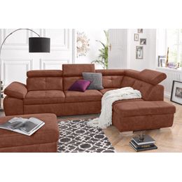 Ecksofa exxpo - SOFA FASHION "Spring, super bequem und komfortabel mit Armteil- und Kopfteilfunktion", braun (cognac), B:274cm H:81cm T:206cm, NaturLEDER (echtes Rindsleder) in Sitz und R&uuml;cken. Korpus in passendem Kunstleder SOFTLUX bezogen;Luxus-Microfaser (100% Polyester);Struktur ( 100% Polyester), Sofas, Ecksofa, wahlweise mit Bettfunktion und Bettkasten, L-Form