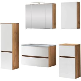 Badezimmer-Set Welltime "Kaunas" Kastenmöbel-Sets Gr. B/H/T: 160 cm x 200 cm x 49 cm, weiß (matt weiß, wotaneiche) bestehend aus Waschtisch-Set mit Midischrank, Breite 160 cm