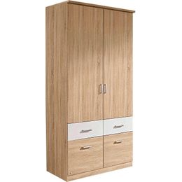 Kleiderschrank Rauch "Kleiderschrank Schrank Garderobe deckenhoher BREMEN" Schränke Gr. B/H/T: 91 cm x 199 cm x 58 cm, ohne Spiegel, 2 St., beige (struktureichefarben hell, oberer schub weiß) in vielen Farben und Ausführungen MADE IN GERMANY