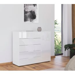 Kommode Rauch "Flipp" Sideboards Gr. B/H/T: 120 cm x 100 cm x 42 cm, 5 St., weiß (alpinweiß, glas kristallweiß) 1-türig mit 5 Schubladen und Soft-Close-Funktion sowie Glasfront