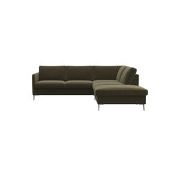 Ecksofa FLEXLUX "Fiore, L-Form", gr&uuml;n (moss gr&uuml;n), B:234cm H:85cm T:225cm, 100% Polyester, Sofas, Ecksofa, schmale Armlehnen, F&uuml;&szlig;e alufarben, B/T 234/225 cm, Kaltschaum im Sitz