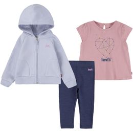 Shirt, Hose & Jäckchen LEVI'S KIDS "LVG 3PCPANTSETHOODIE" Gr. 12M (80), blau (blue) Baby KOB Set-Artikel for GIRLS