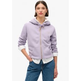 Kapuzensweatjacke Superdry "ESSENTIAL LOGO ZIP HOODIE" Gr. M, lila (brassica lilac) Damen Sweatjacken mit Logostickerei