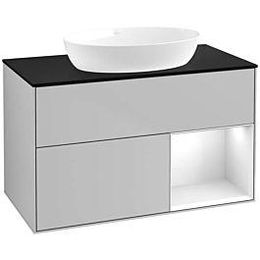 Villeroy & Boch Villeroy und Boch Finion Waschtischunterschrank FA22GFGJ 100cm, Abdeckplatte black matt, Regale Glossy white lacquer, Light grey matt