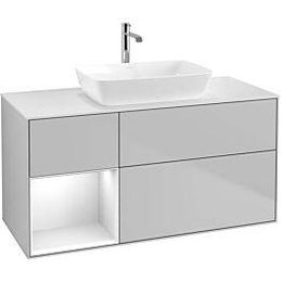 Villeroy & Boch Villeroy und Boch Finion Waschtischunterschrank G821GFGJ 120cm, Abdeckplatte white matt, Emotion, Regale Glossy white lacquer, Light grey matt