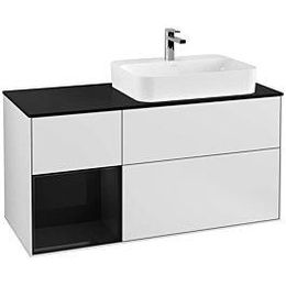 Villeroy & Boch Villeroy und Boch Finion Waschtischunterschrank F392PHMT 120cm, Abdeckplatte black matt, Regal links Glossy Black Lacquer, White matt lacquer