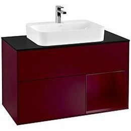 Villeroy & Boch Villeroy und Boch Finion Waschtischunterschrank F372HBHB 100cm, Abdeckplatte black matt, Regal rechts Peony, Peony Matt