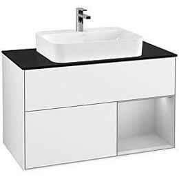 Villeroy & Boch Villeroy und Boch Finion Waschtischunterschrank F372GJGF 100cm, Abdeckplatte black matt, Regal rechts Light grey matt, Glossy white lacquer