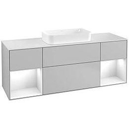 Villeroy & Boch Villeroy und Boch Finion Waschtischunterschrank F331GFGJ 160x60,3cm, Abdeckplatte white matt, Regale Glossy white lacquer, Light grey matt