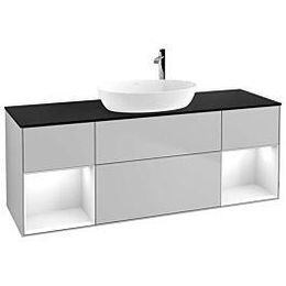 Villeroy & Boch Villeroy und Boch Finion Waschtischunterschrank F982GFGJ 160cm, Abdeckplatte black matt, Regale Glossy white lacquer, Light grey matt