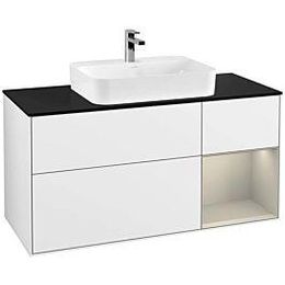 Villeroy & Boch Villeroy und Boch Finion Waschtischunterschrank G422HHGF 120cm, Abdeckplatte black matt, Emotion, Regal rechts Sand matt, Glossy white lacquer