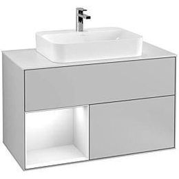 Villeroy & Boch Villeroy und Boch Finion Waschtischunterschrank F361GFGJ 100cm, Abdeckplatte white matt, Regal links Glossy white lacquer, Light grey matt