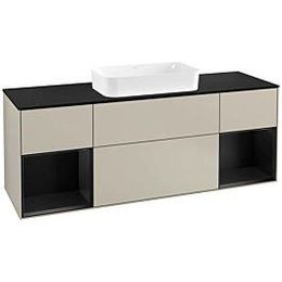 Villeroy & Boch Villeroy und Boch Finion Waschtischunterschrank F332PDHH 160x60,3cm, Abdeckplatte black matt, Regale Black matt lacquer, Sand Matt Lacquer