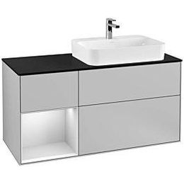 Villeroy & Boch Villeroy und Boch Finion Waschtischunterschrank F392MTGJ 120cm, Abdeckplatte black matt, Regal links White matt lacquer, Light grey matt