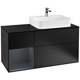 Villeroy & Boch Villeroy und Boch Finion Waschtischunterschrank F142HGPD 120cm, Abdeckplatte Glass Black Matt, Regal links Midnight Blue Matt Lacquer, Black matt lacquer