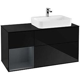 Villeroy & Boch Villeroy und Boch Finion Waschtischunterschrank F392HGPH 120cm, Abdeckplatte black matt, Regal links Midnight Blue Matt Lacquer, Glossy Black Lacquer