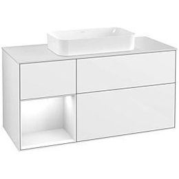 Villeroy & Boch Villeroy und Boch Finion Waschtischunterschrank G291GFGF 120cm, Abdeckplatte white matt, Emotion, Regal links Glossy white lacquer, Glossy white lacquer