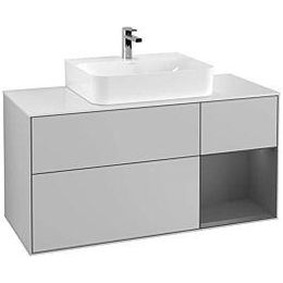 Villeroy & Boch Villeroy und Boch Finion Waschtischunterschrank G171GKGJ 120cm, Abdeckplatte white matt, Emotion, Regal rechts Anthracite matt, Light grey matt