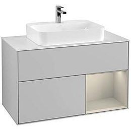 Villeroy & Boch Villeroy und Boch Finion Waschtischunterschrank G371HHGJ 100cm, Abdeckplatte white matt, Emotion, Regal rechts Sand Matt, Light grey matt