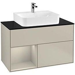 Villeroy & Boch Villeroy und Boch Finion Waschtischunterschrank G112HHHH 100cm, Abdeckplatte black matt, Emotion, Regal links Sand Matt Lacquer, Sand Matt Lacquer