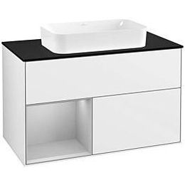 Villeroy & Boch Villeroy und Boch Finion Waschtischunterschrank G242GJGF 100cm, Abdeckplatte black matt, Emotion, Regal links Light grey matt, Glossy white lacquer