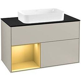 Villeroy & Boch Villeroy und Boch Finion Waschtischunterschrank G242HFHH 100cm, Abdeckplatte black matt, Emotion, Regal links Gold matt, Sand Matt Lacquer