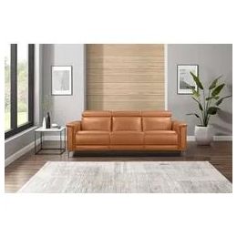 3-Sitzer Places of Style "Lund, mit manueller und elektrischer Relaxfunktion" Sofas Gr. B/H/T: 222cm x 97cm x 100cm, Echtleder-Kunstleder, elektrische Relaxfunktion auf linker und rechter Seite, braun (cognac) in 2 Sitzen (links u. rechts), USB, Echtleder, Kunstleder, Webstoff