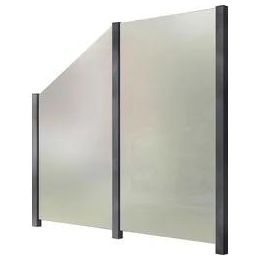 Zaun STAKET PRO, grau, Pfosten: 3 St., Aluminium, Glas, Zaunelemente, Glaszaun, Gesamtlänge: 2,29 m, 3 Pfosten