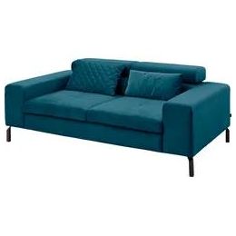 2-Sitzer Gallery M BRANDED BY MUSTERRING "Felicia Due" Sofas Gr. B/H/T: 192cm x 40cm x 111cm, Velour SAMT, mit Sitzvorzug manuell, blau (blue grey) Wahlweise mit Sitzvorzug, inklusive Kopfteilverstellung