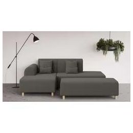 Ecksofa Inosign "Suyala" Sofas Gr. B/H/T: 258cm x 85cm x 168cm, Struktur, Recamiere links, mit Hocker, grau (anthrazit) L-Form mit Hocker