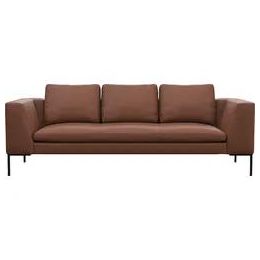 3-Sitzer FLEXLUX "Loano, superbequemer Sitzkomfort durch Kaltschaum im Sitz" Sofas Gr. B/H/T: 238cm x 86cm x 106cm, Echtleder, braun (old chestnut braun) modernes Sofa, frei im Raum stellbar, lose Kissen