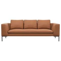 3-Sitzer FLEXLUX "Loano, superbequemer Sitzkomfort durch Kaltschaum im Sitz" Sofas Gr. B/H/T: 238cm x 86cm x 106cm, Echtleder, braun (modern cognac braun) modernes Sofa, frei im Raum stellbar, lose Kissen