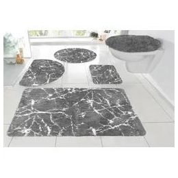 Badematte LEONIQUE "Marble" Badematten Gr. rechteckig (90cm x 160cm), Polyester, grau (anthrazit) Badteppich, Marmor-Design, auch als 3-teiliges Badematten Set