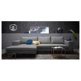 Ecksofa Inosign "Aurora, L-Form, mit extra breiter Recamiere, 324 x 170 cm (BxT)" Sofas Gr. B/H/T: 324cm x 83cm x 170cm, Struktur MALMÖ, Recamiere links, ohne Funktion, silberfarben (silber) Designsofa mit tollem Sitzkomfort, extra hohe Metallfüße schwarz