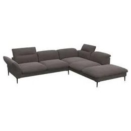 Ecksofa FLEXLUX "Salino, Funktionssofa mit Ottomane, Relaxsofa, Ecksofa" Sofas Gr. B/H/T: 287cm x 88cm x 239cm, Struktur, lange Ottomane rechts, braun (taupe brown) Sofa mit Arm- und Kopfteil-Verstellungen, Kaltschaum & Stahl-Wellen