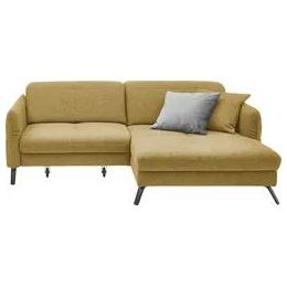 Ecksofa SET ONE BY Musterring "SO 4400 V" Sofas Gr. B/H/T: 259cm x 84cm x 167cm, Struktur weich AMSTERDAM, Recamiere rechts, mit Armteilverstellung-mit Kopfteilverstellung-mit Sitting-Bett motorisch-Kaltschaum, gelb (mustard) wahlweise mit motorischer Bettfunktion & Kopfverstellung, Fuß schwarz