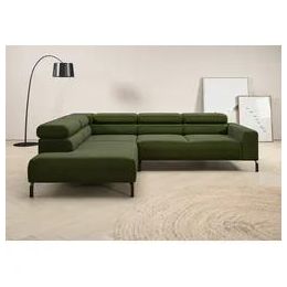 Ecksofa Places of Style "Antonelli, L-Form, incl. Kopfteilverstellung, Breite 276 cm" Sofas Gr. B/H/T: 276cm x 71cm x 219cm, Feincord, Recamiere links, ohne Sitztiefenverstellung, grün (moos) wahlweise elektrische Sitztiefenverstellung