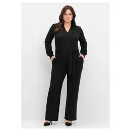 Jumpsuit sheego BY JOE BROWNS "Große Größen" Gr. 46, Normalgrößen, schwarz Damen Overalls mit Bindegürtel und Reißverschluss vorn