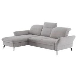 Sit & More Ecksofa SIT & MORE "Leandro L-Form" Sofas Gr. B/H/T: 267cm x 88cm x 200cm, Struktur weich, Recamiere links, mit Sitztiefenverstellung-mit Kopfteilverstellung-mit Armlehnfunktion-mit Bettfunktion-mit Bettkasten, silberfarben (silber) Wahlweise mit Bett-, Kopfteil - und Armlehnfunktion, sowie Bettkasten