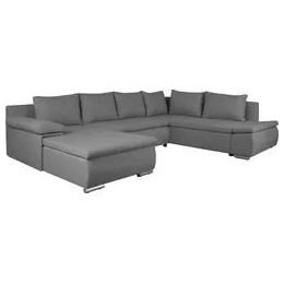 Wohnlandschaft Home Affaire "Acra U-Form" Sofas Gr. B/H/T: 325 cm x 83 cm x 229 cm, Struktur, Ottomane rechts, grau mit Bettfunktion und Bettkasten, in Mattenoptik