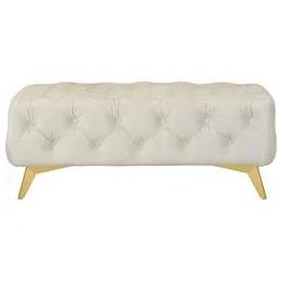 Polsterhocker LEONIQUE "Amaury" Hocker Gr. B/H/T: 120cm x 45cm x 80cm, Samtoptik, Füße goldfarben, beige Chesterfield-Optik, Breite 120cm, Fußfarbe wählbar