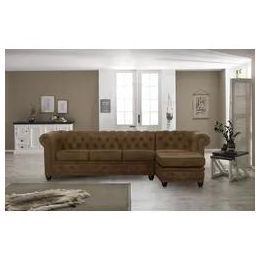 Chesterfield-Sofa Home Affaire "Rysum L-Form", braun (cognac), B:255cm H:72cm T:171cm, Luxus-Microfaser Lederoptik (100% Polyester), Kunstleder, Sofas, Chesterfield-Optik mit Ottomanen-Abschluß