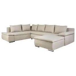 Wohnlandschaft Home Affaire "Acra U-Form" Sofas Gr. B/H/T: 325 cm x 83 cm x 229 cm, Struktur, Ottomane links, beige (creme) mit Bettfunktion und Bettkasten, in Mattenoptik