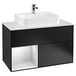 Villeroy & Boch Villeroy und Boch Finion Waschtischunterschrank F111MTPD 100cm, Abdeckplatte black matt, Regal links White matt lacquer, Black matt lacquer