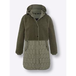 Heine Witt Damen Longjacke Materialmix aus Teddy und Stepp, khaki, Gr&ouml;&szlig;e 44